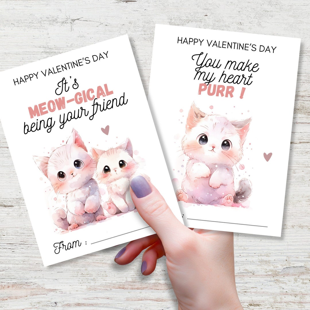 Printable Kitten Valentines Day Cards for Kids, Cute Cat Valentines Day ...