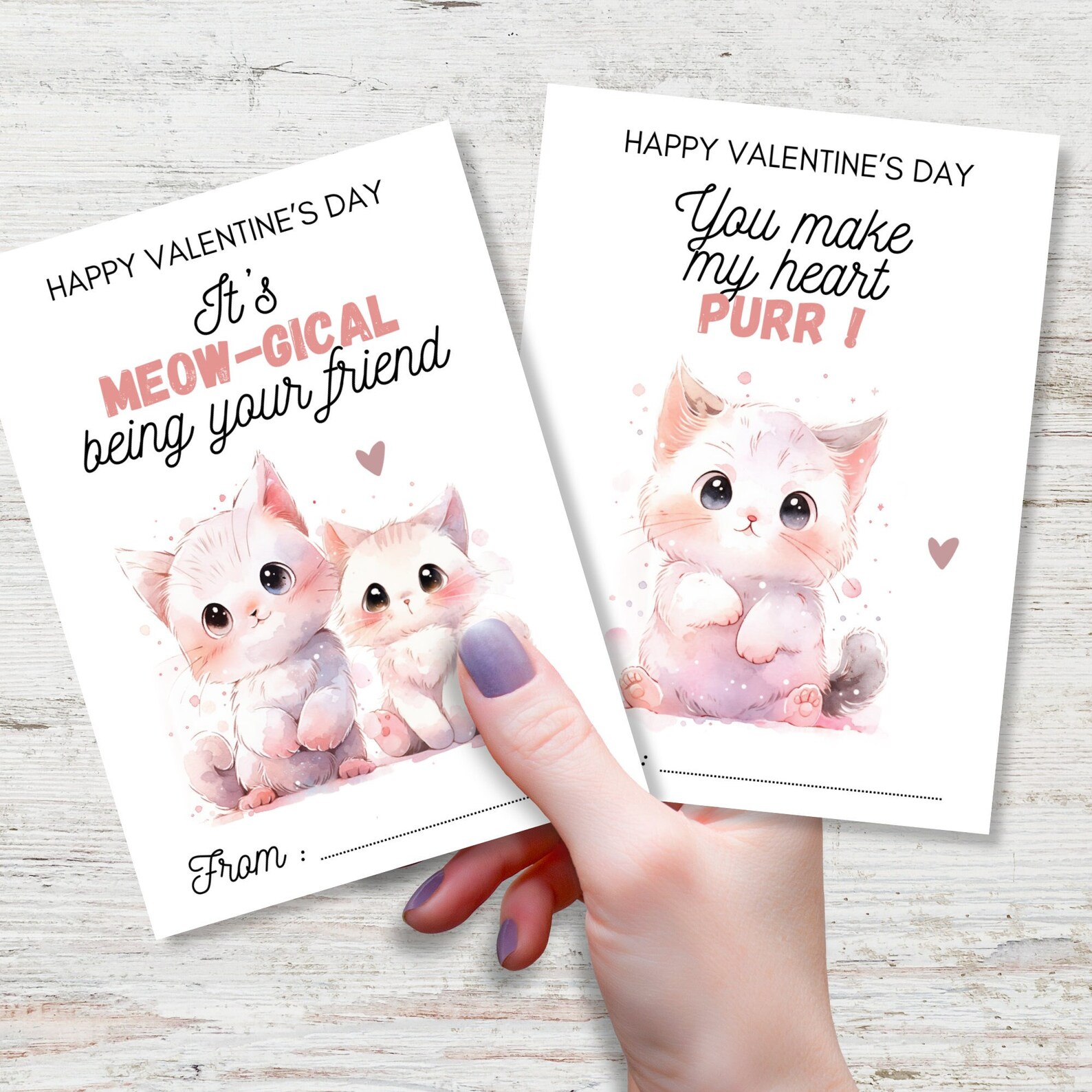 Printable Kitten Valentines Day Cards for Kids, Cute Cat Valentines Day ...