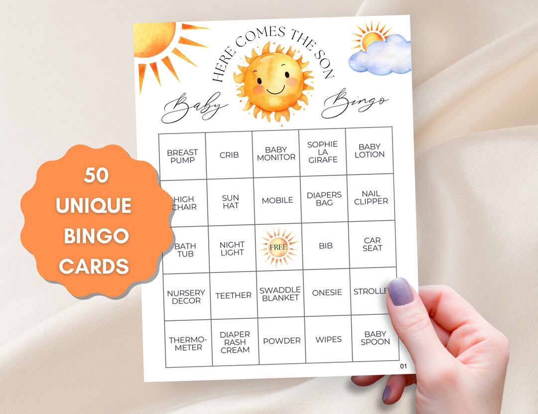 Here Comes the Son Baby Shower Bingo Prefilled Cards, Baby Shower Gifts ...