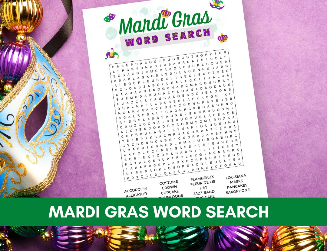 Mardi Gras Word Search Printable for Kids,printable Mardi Gras Games ...