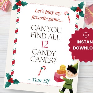 Candy Cane Hunt Elf Game Printable, Can You Find the Candy Canes ...