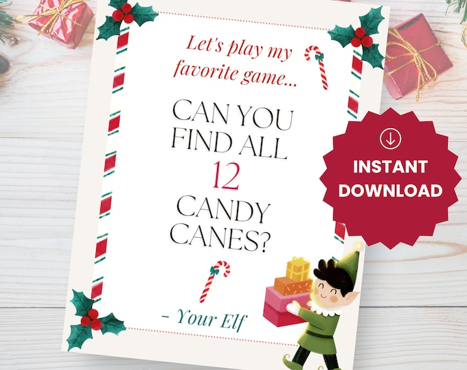 Candy Cane Hunt Elf Game Printable, Can You Find the Candy Canes ...