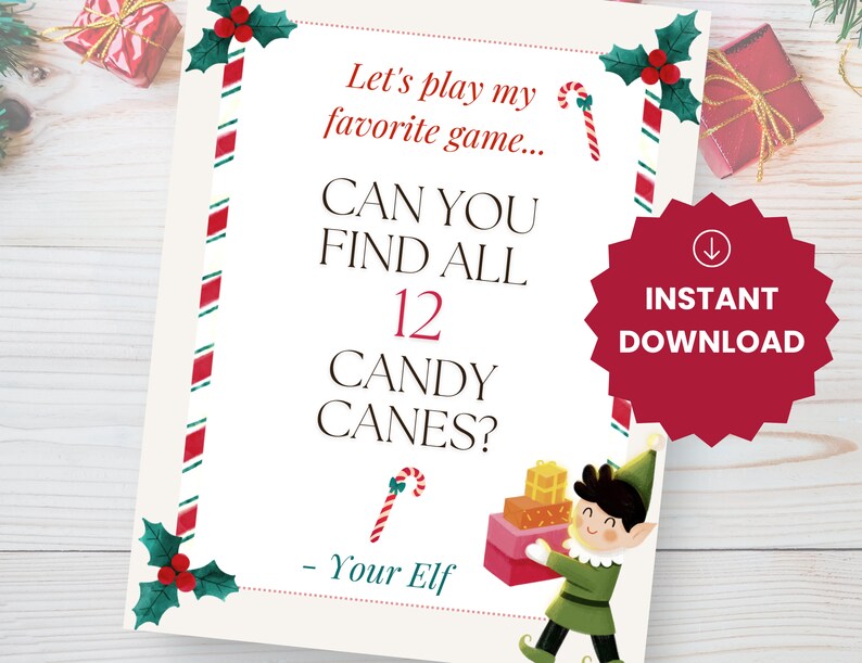 Candy Cane Hunt Elf Game Printable, Can You Find the Candy Canes ...