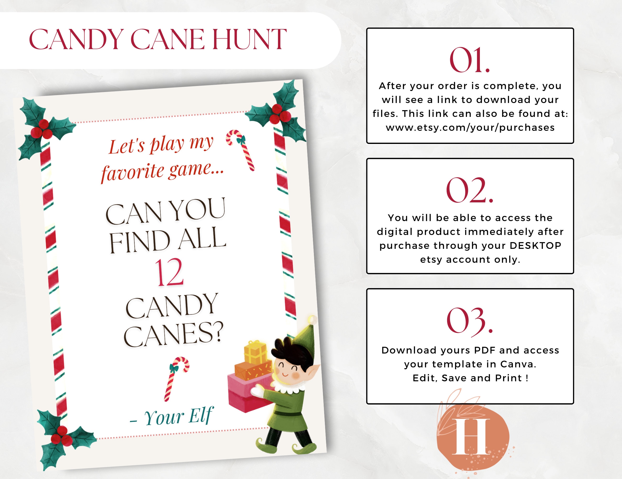 EDITABLE Candy Cane Hunt Elf Game for Kids CANVA TEMPLATE Can You Find ...