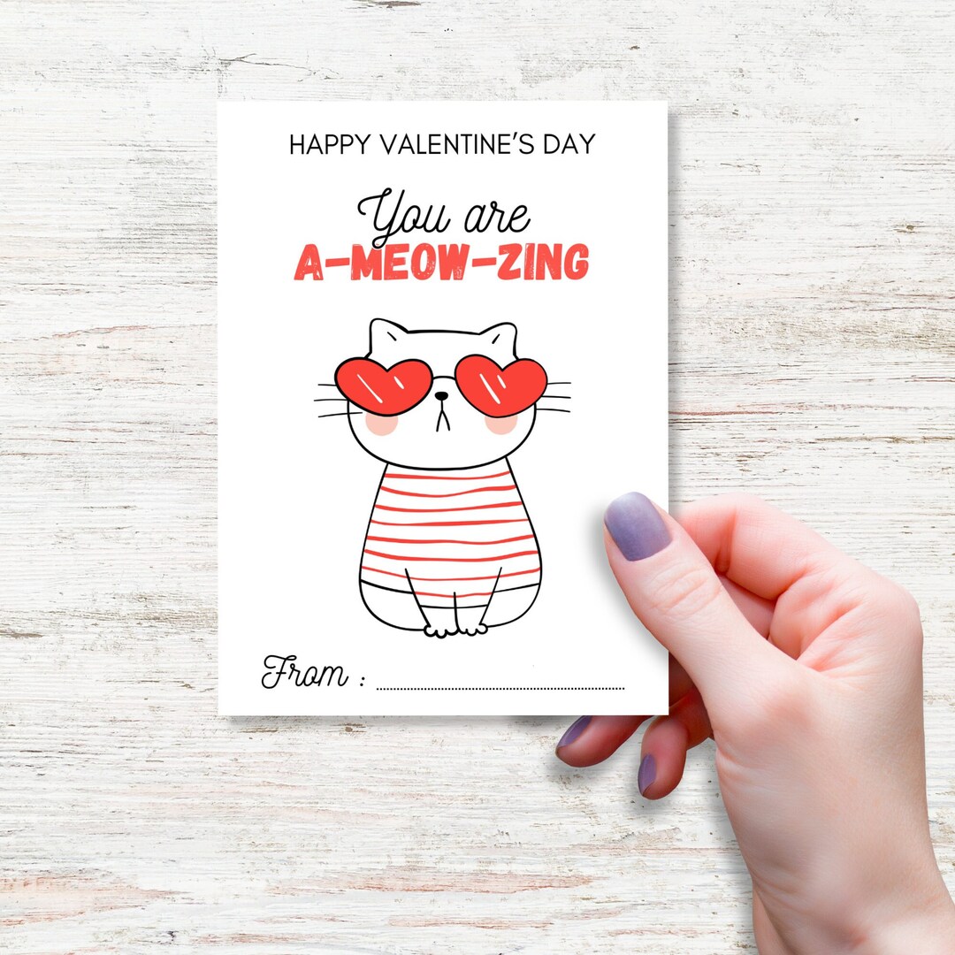 Cat Valentines Day Cards for Kids, Cute Kitty Printable Valentines ...