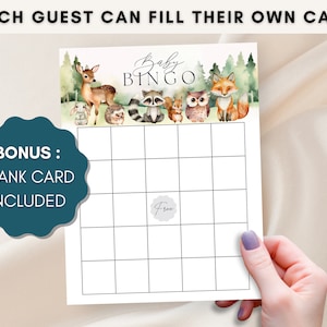 Woodland Baby Shower Bingo Prefilled Cards, Woodland Animals Theme ...