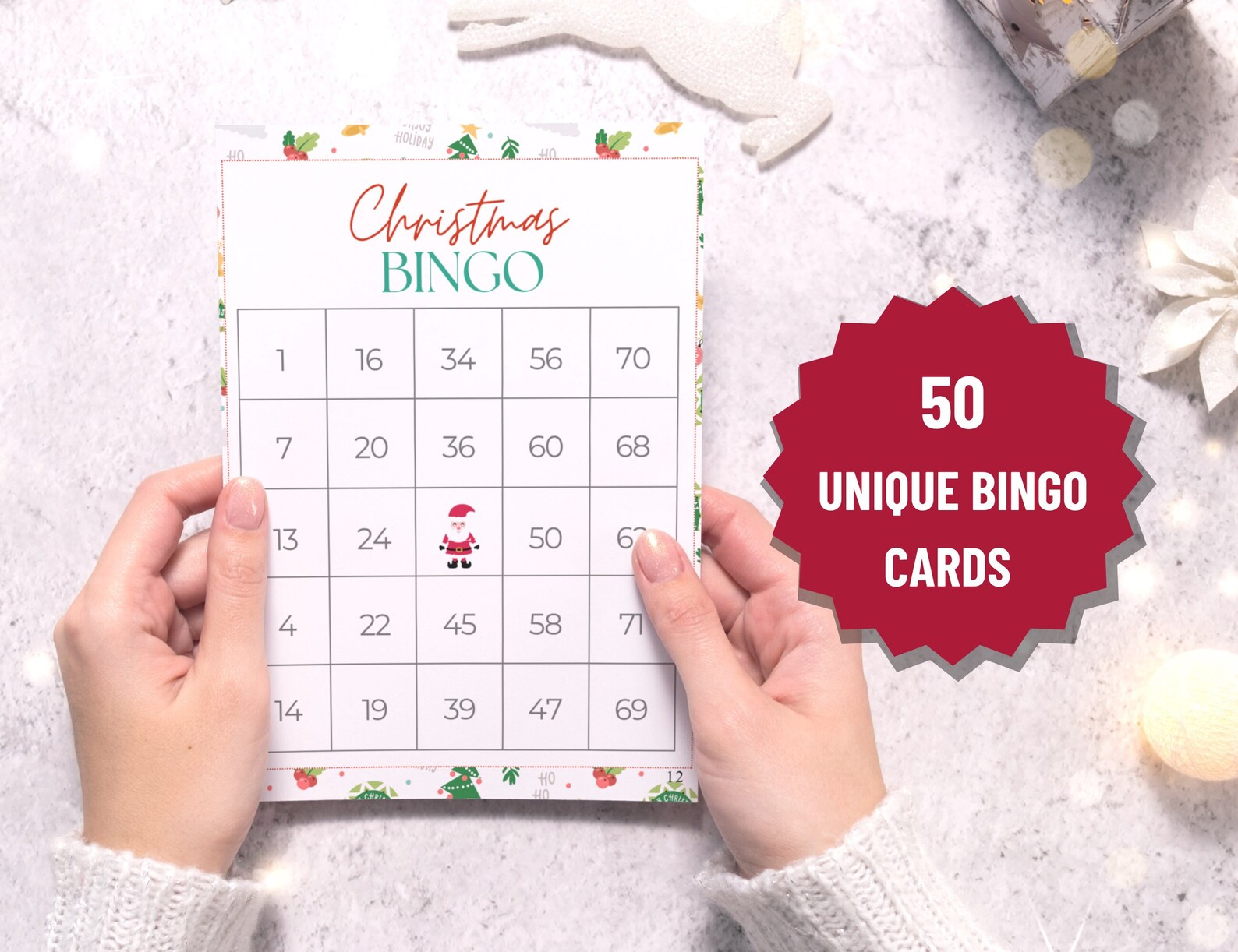 Christmas Bingo Cards With Numbers, Printable Fun Game for Kids Family ...