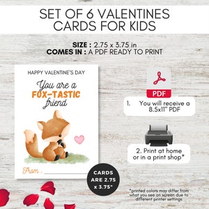 Printable Fox Valentines Card for Kids, Cute Forest Animal Valentines ...