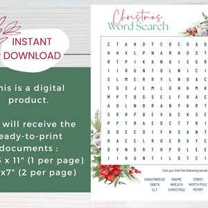 Christmas Word Search Puzzle Printable PDF, Easy Christmas Game for ...