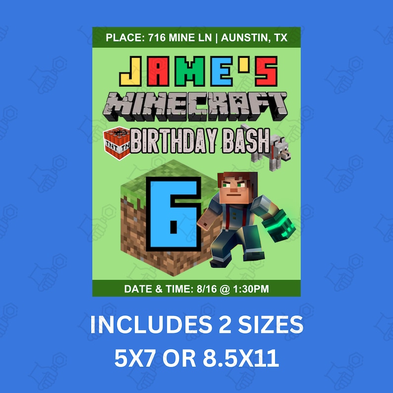 Minecraft Birthday Invitation Birthday Invitation - Etsy