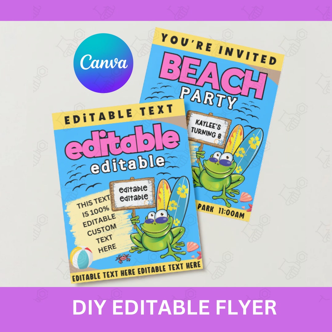 Beach Party Flyer, Summer Party Flyer, DIY Flyer Template Design, Pool ...