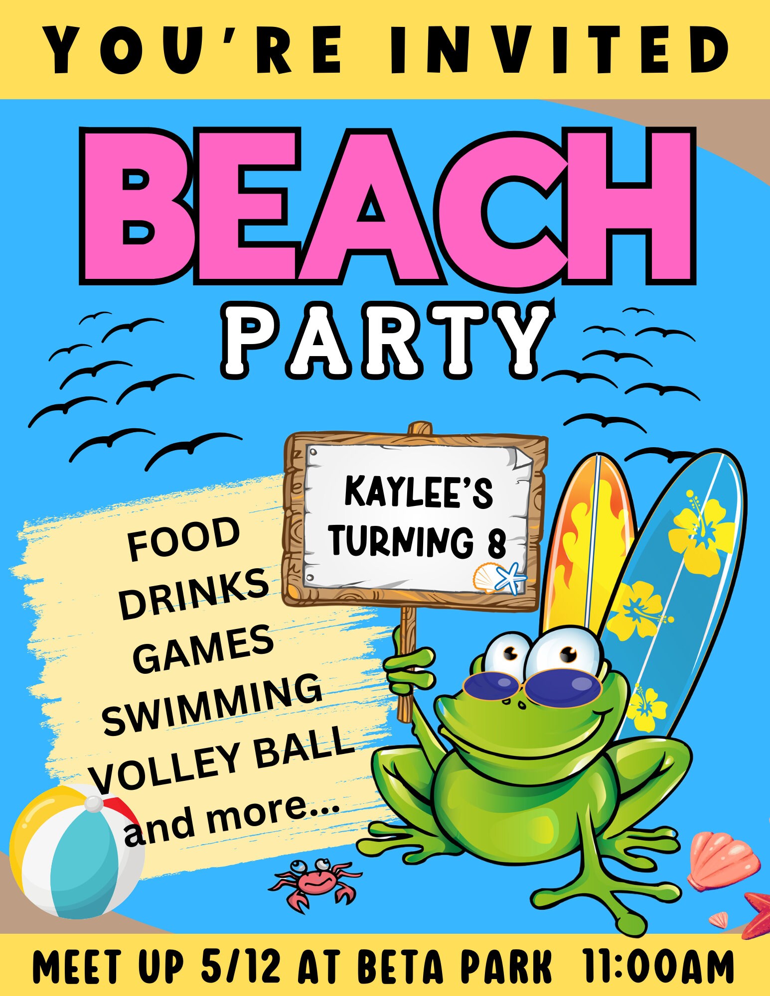 Beach Party Flyer, Summer Party Flyer, DIY Flyer Template Design, Pool ...