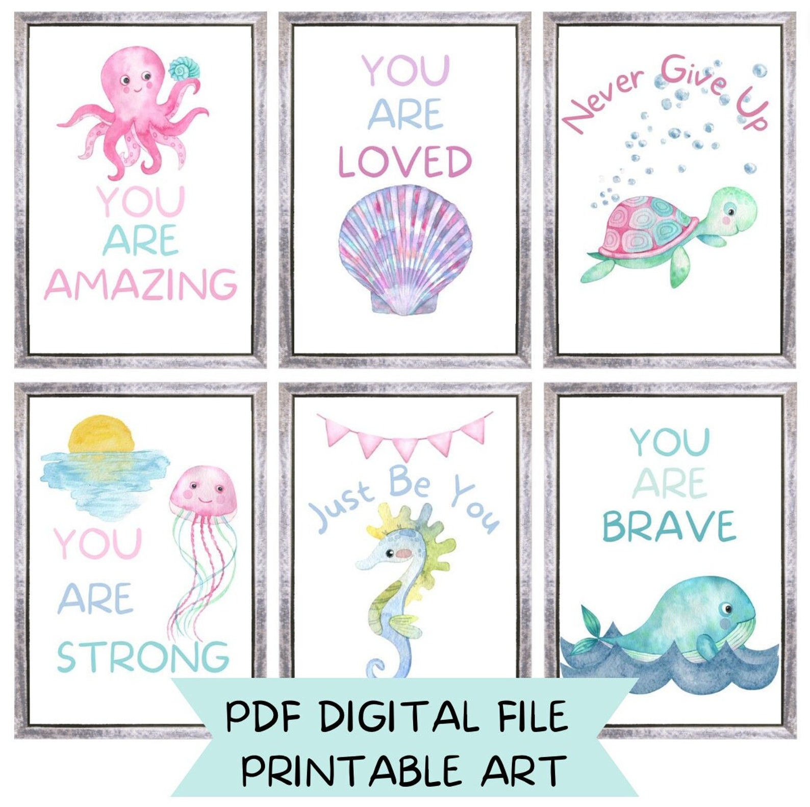 Watercolor Ocean Animal Printable Art, PDF, Classroom Theme Posters ...