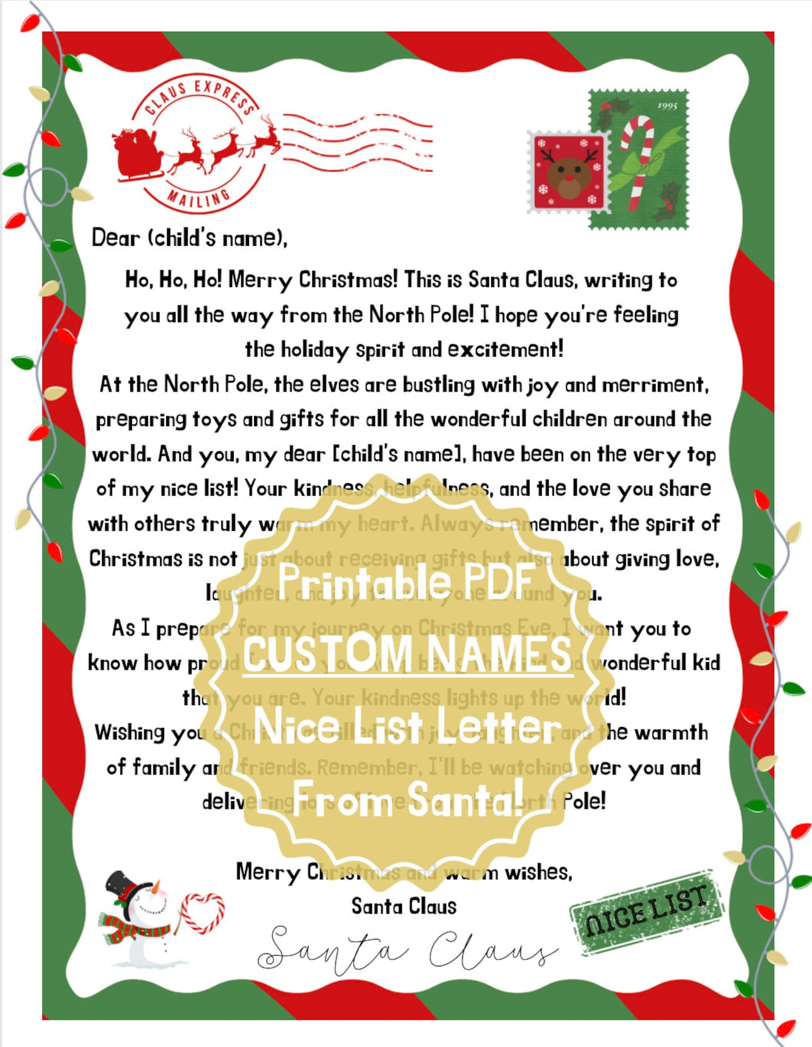 Printable & Personalized NICE List Letter From Santa, PDF File, Digital ...