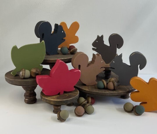 Squirrels & Acorns | Wooden Shapes | Tiered Tray Decor | Shelf Sitter ...