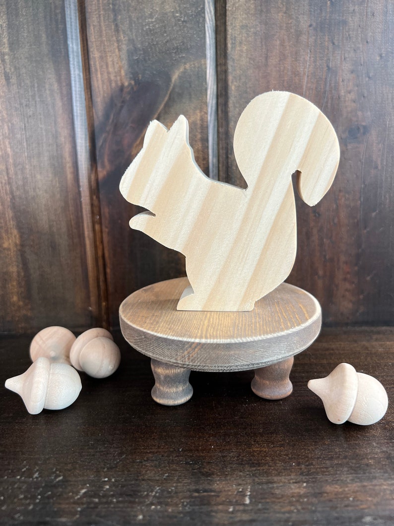 Squirrels & Acorns | Wooden Shapes | Tiered Tray Decor | Shelf Sitter ...