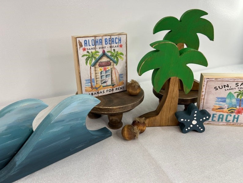 Wave Chunky Wooden Shapes Tiered Tray Decor Shelf Sitter DIY Unfinished ...