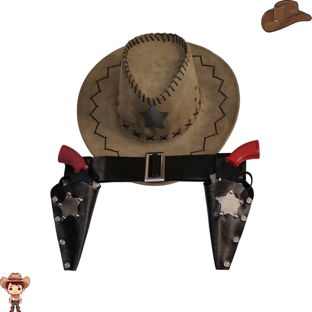 Cowboy Set for Kids and Adults Hat Gunbelt and Toy Guns Western Cosplay ...