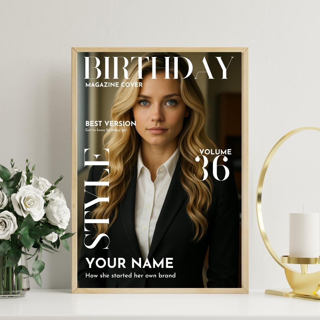 Custom Birthday Magazine Cover | Personalized Gift for Her | Faux ...