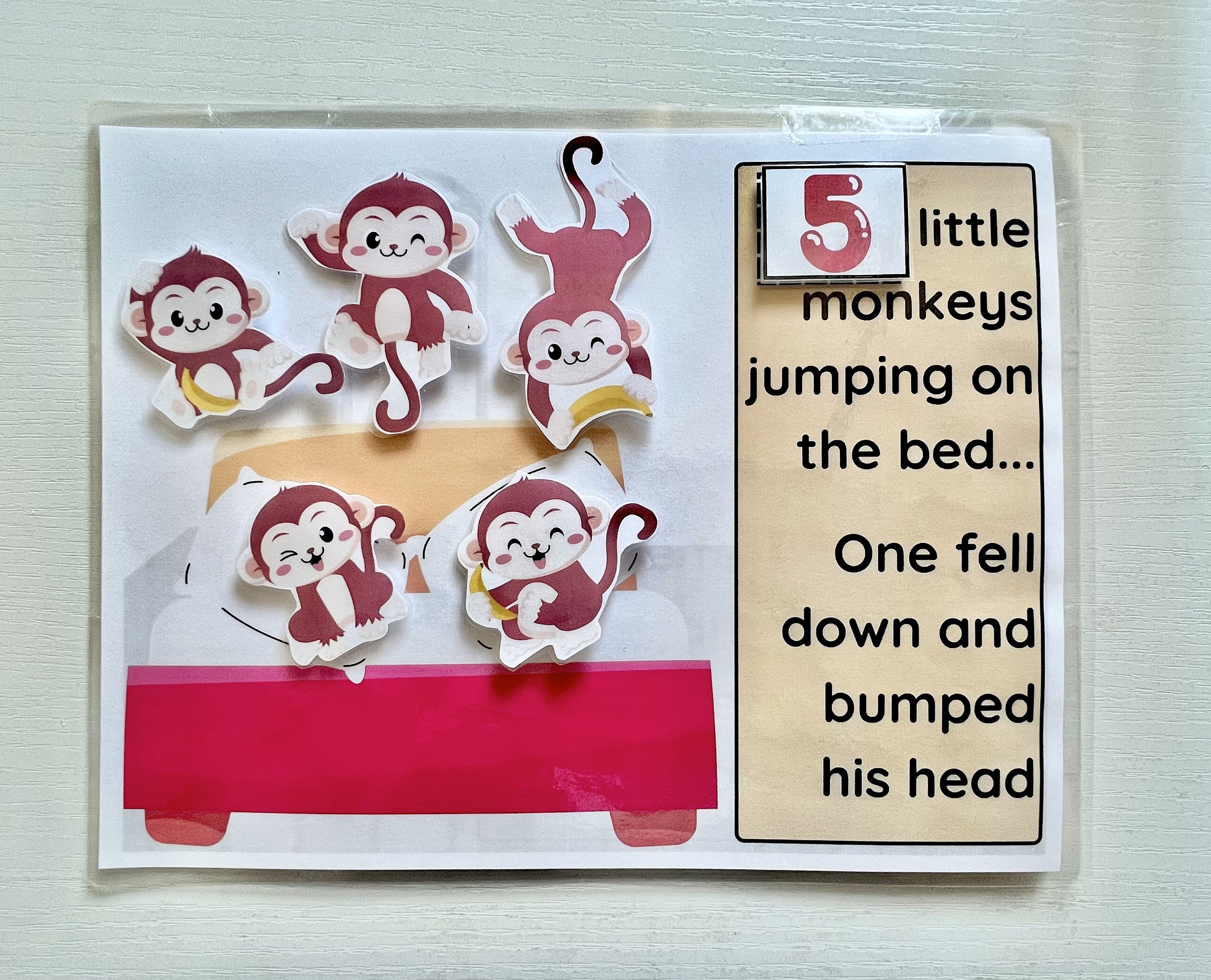 5 Little Monkeys Nursery Rhyme Interactive Activity, Printable Nursery ...