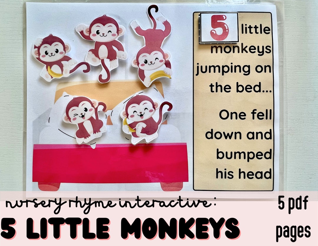 5 Little Monkeys Nursery Rhyme Interactive Activity, Printable Nursery ...