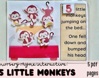 Five Little Monkeys Printable Nursery Rhyme Song Activity - Etsy