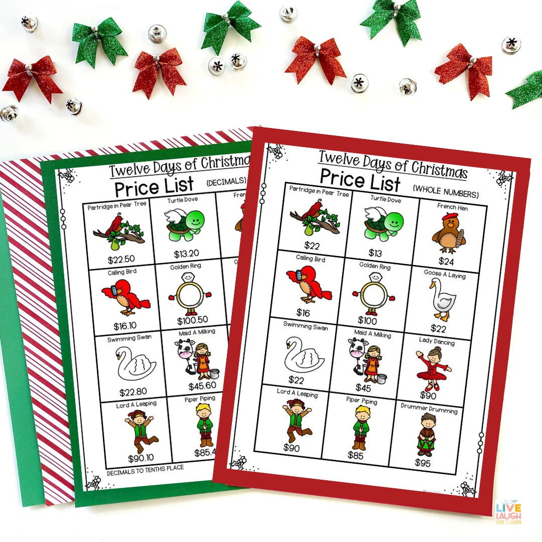 12 Days of Christmas Math Project | Home School Math Project | Adding ...
