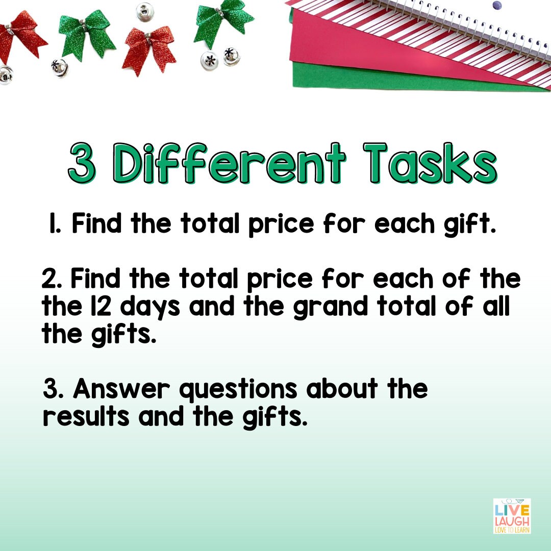 12 Days of Christmas Math Project | Home School Math Project | Adding ...