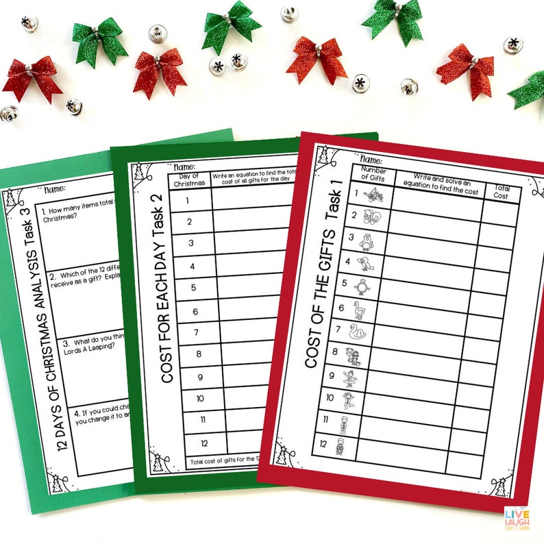 12 Days of Christmas Math Project | Home School Math Project | Adding ...