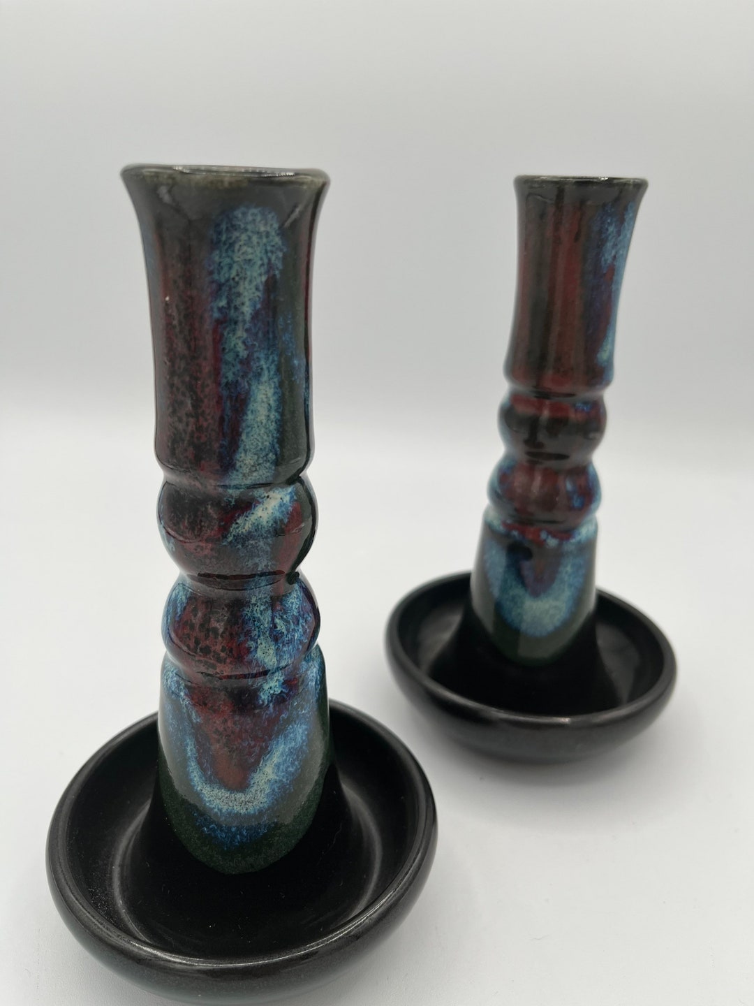 Studio Pottery Glazed Candlesticks. Signed by Artist. Incredibly ...