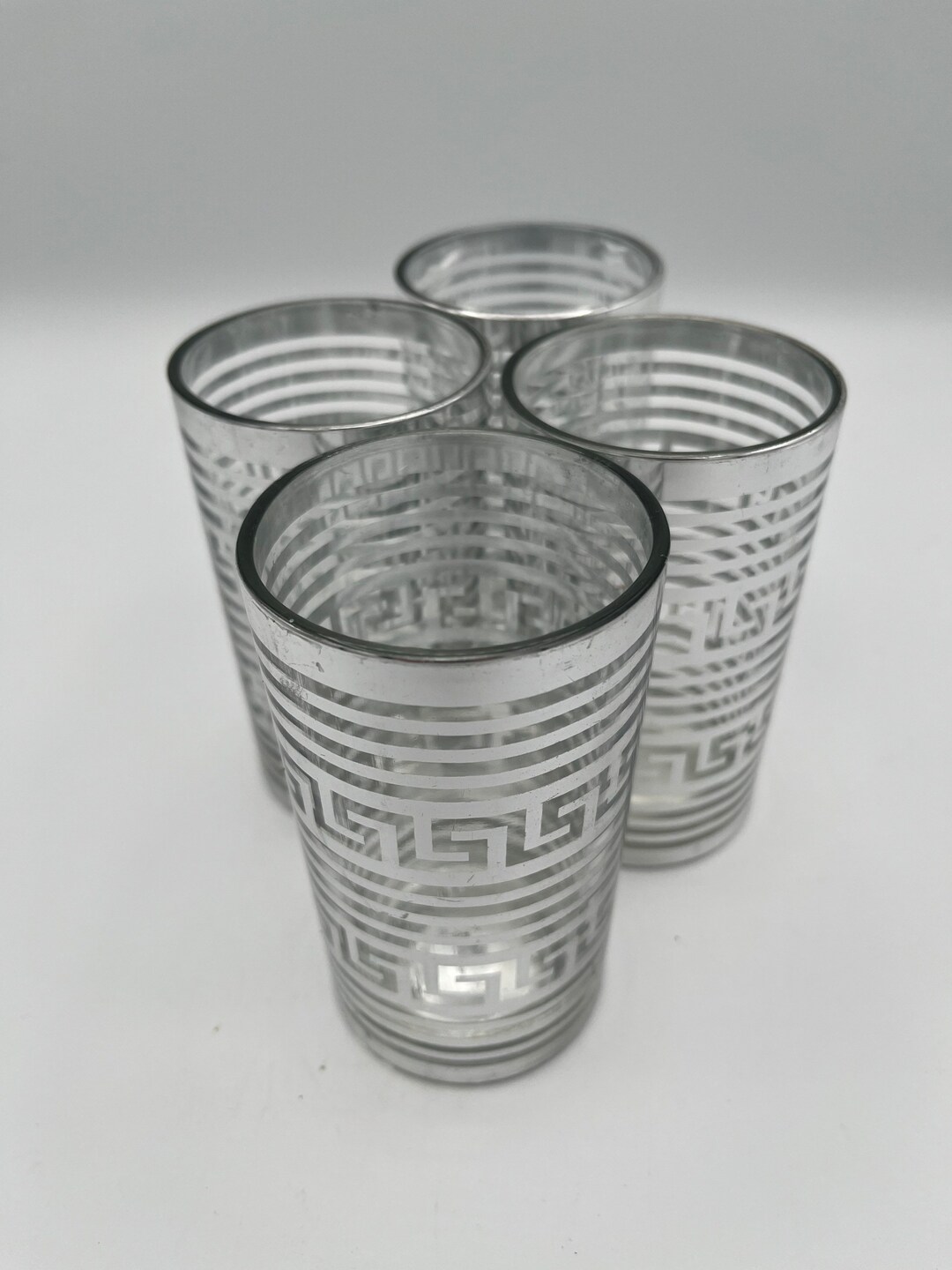 Set of 4 Silver Pressed Greek Key Design Glasses. 413 - Etsy