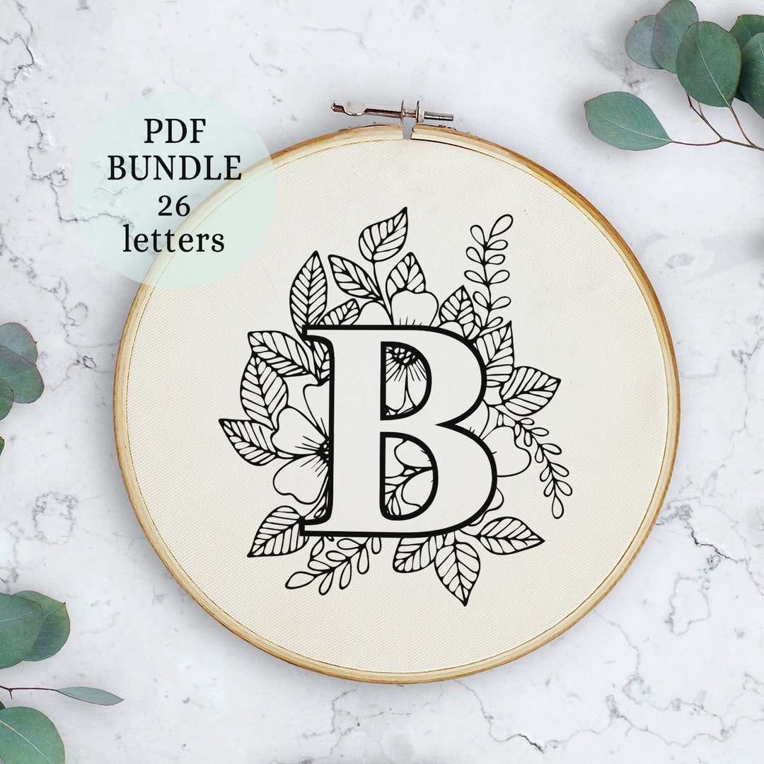 Floral Letter Embroidery Pattern, Monogram Initial (PDF Pattern) - Etsy