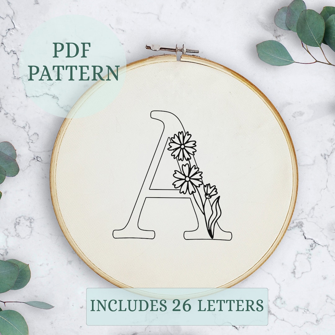 Floral Alphabet Embroidery Pattern, Instant Digital Download, Letter ...