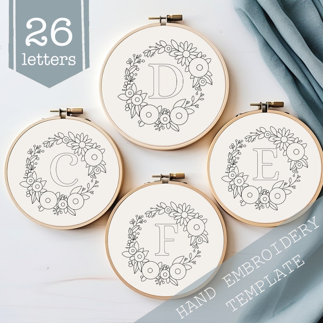 Floral Alphabet Embroidery Pattern: DIY Flower Font Wreath (PDF ...