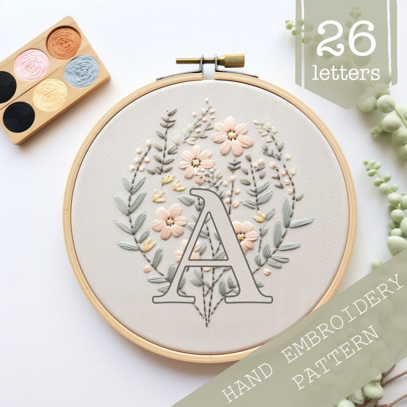 Floral Letter Embroidery Pattern: Alphabet Monogram (PDF Digital File ...