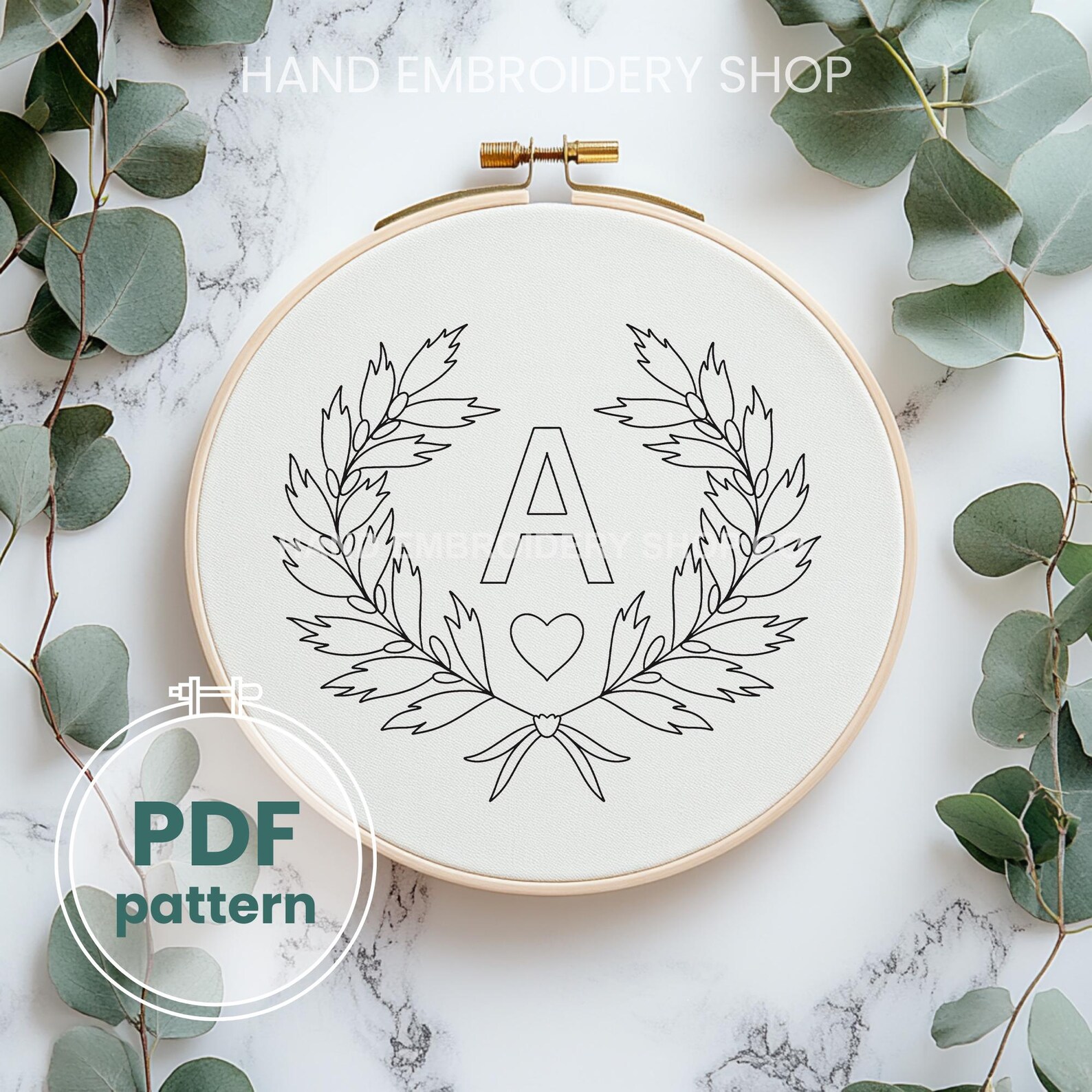 Botanical Floral Alphabet Embroidery Pattern: DIY Hoop Art Monogram ...