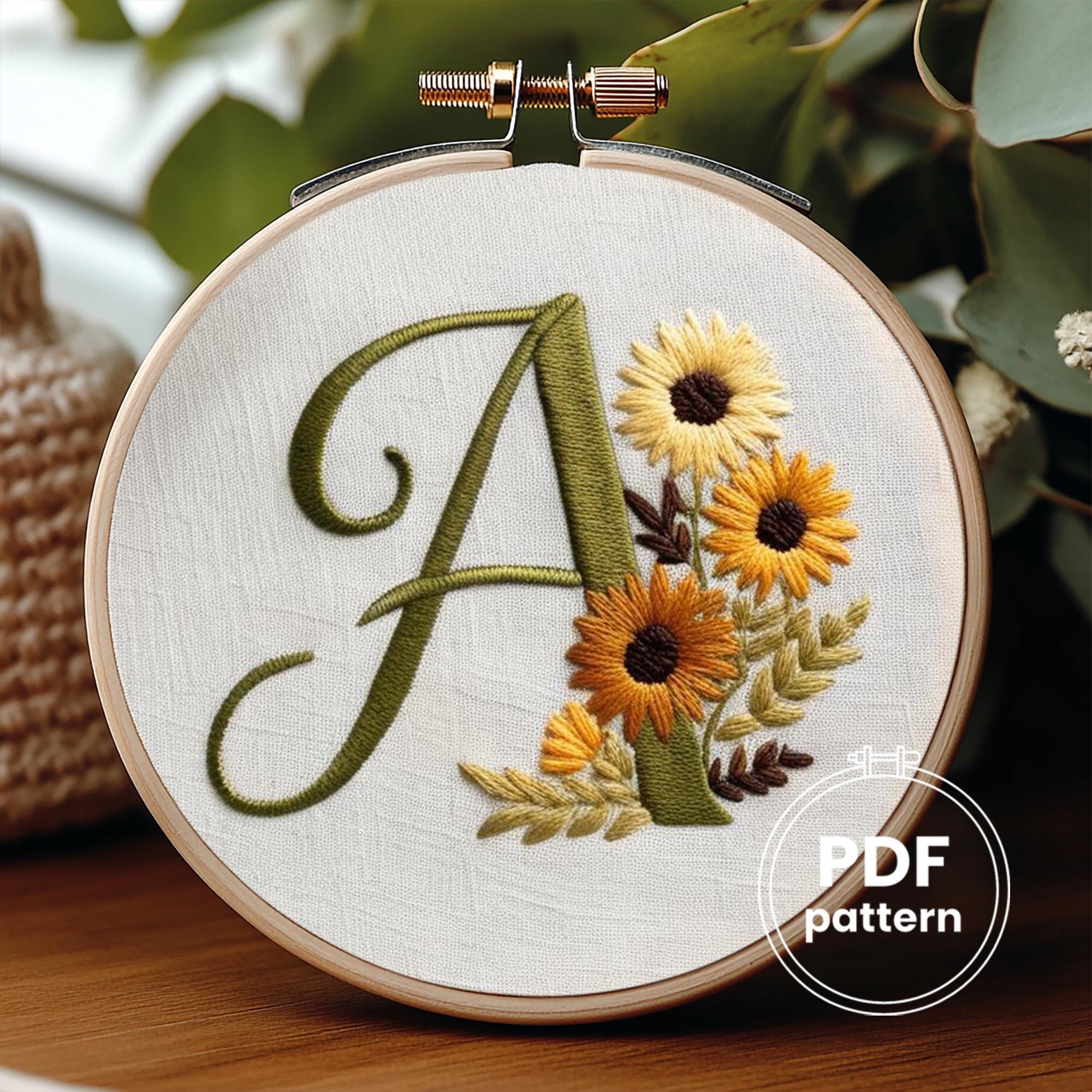 Floral Letter Embroidery Pattern: Moss Initial Design (PDF Pattern) - Etsy