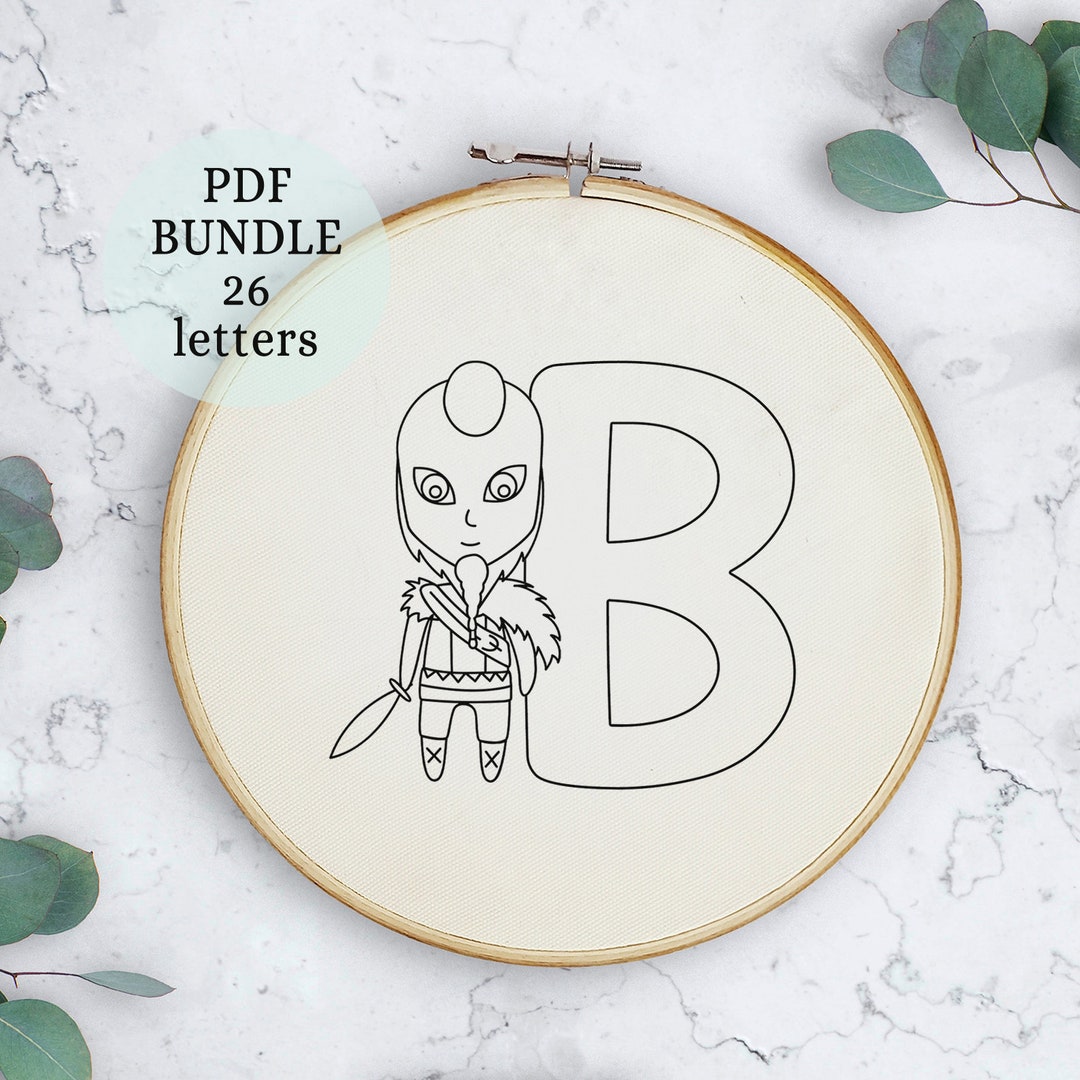 Vikings Alphabet Hand Embroidery Pattern, A-Z Collection (digital PDF ...
