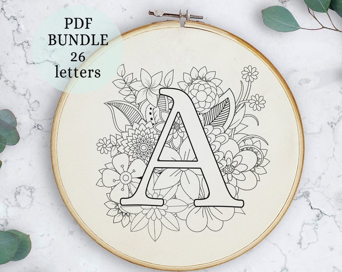 Complete Alphabet Embroidery, Pdf Pattern, Floral Alphabet, DIY Hand ...