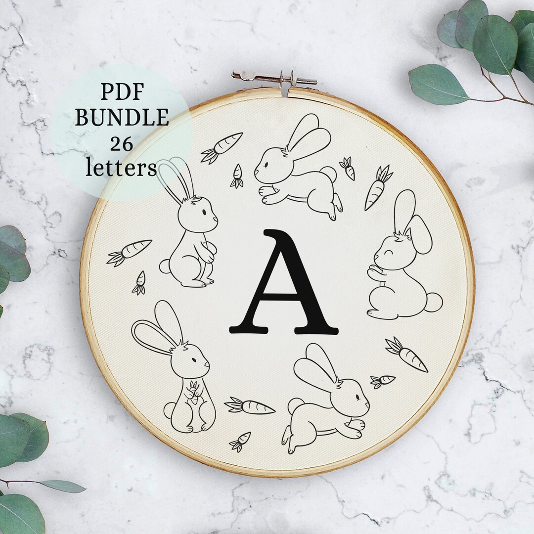 Bunnies Alphabet Embroidery Pattern, 6 Inch, Instant Digital Download ...