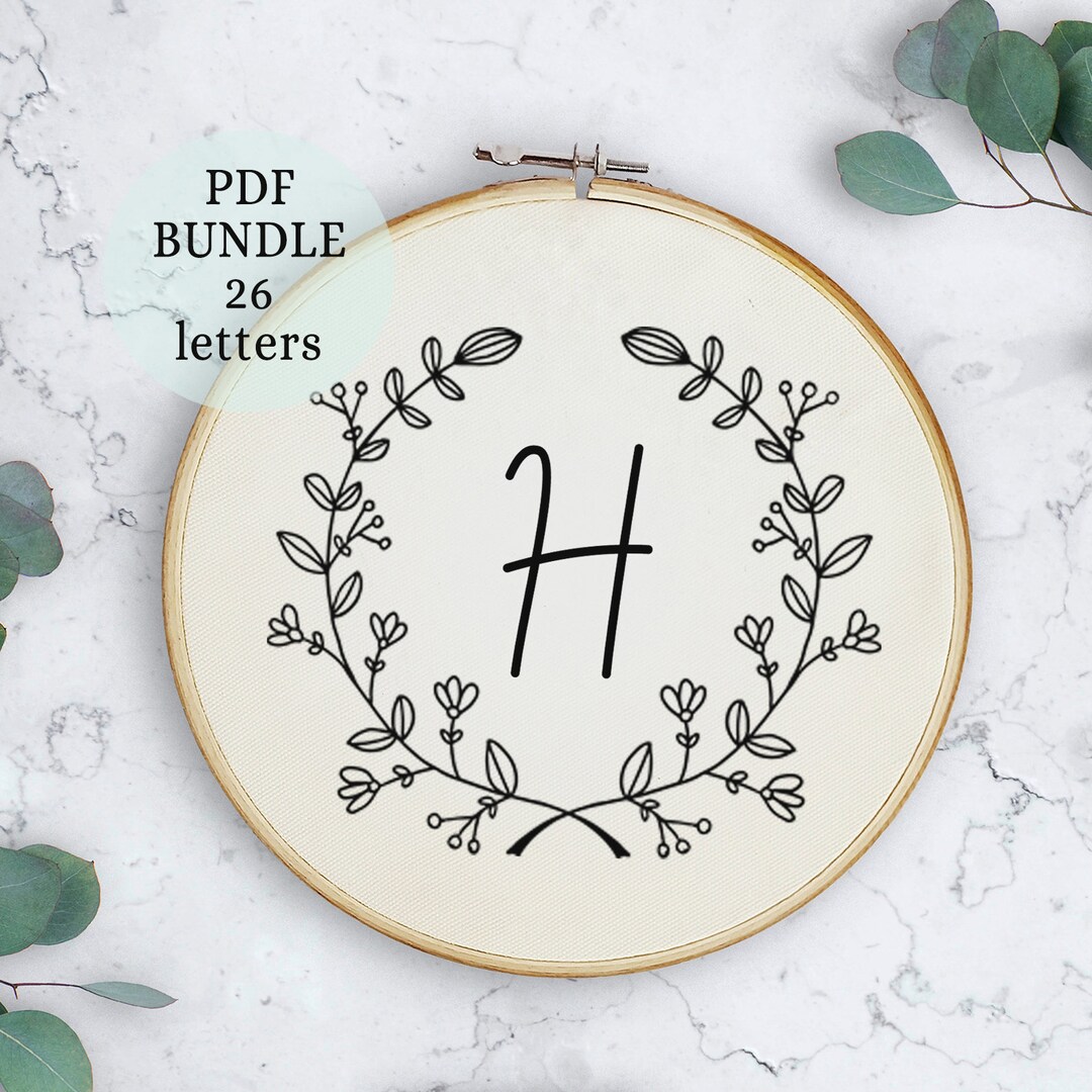 Letter Embroidery Pattern Pdf, Monogram With Floral Wreath, Initial ...