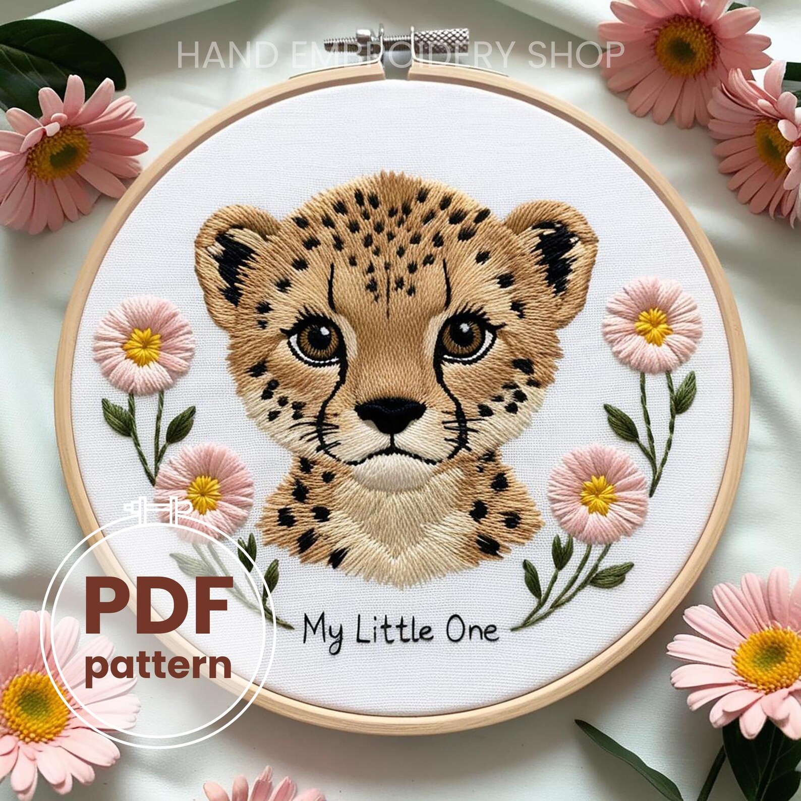 Welcome Little One Embroidery Pattern: Cheetah Cub Floral Design (PDF ...