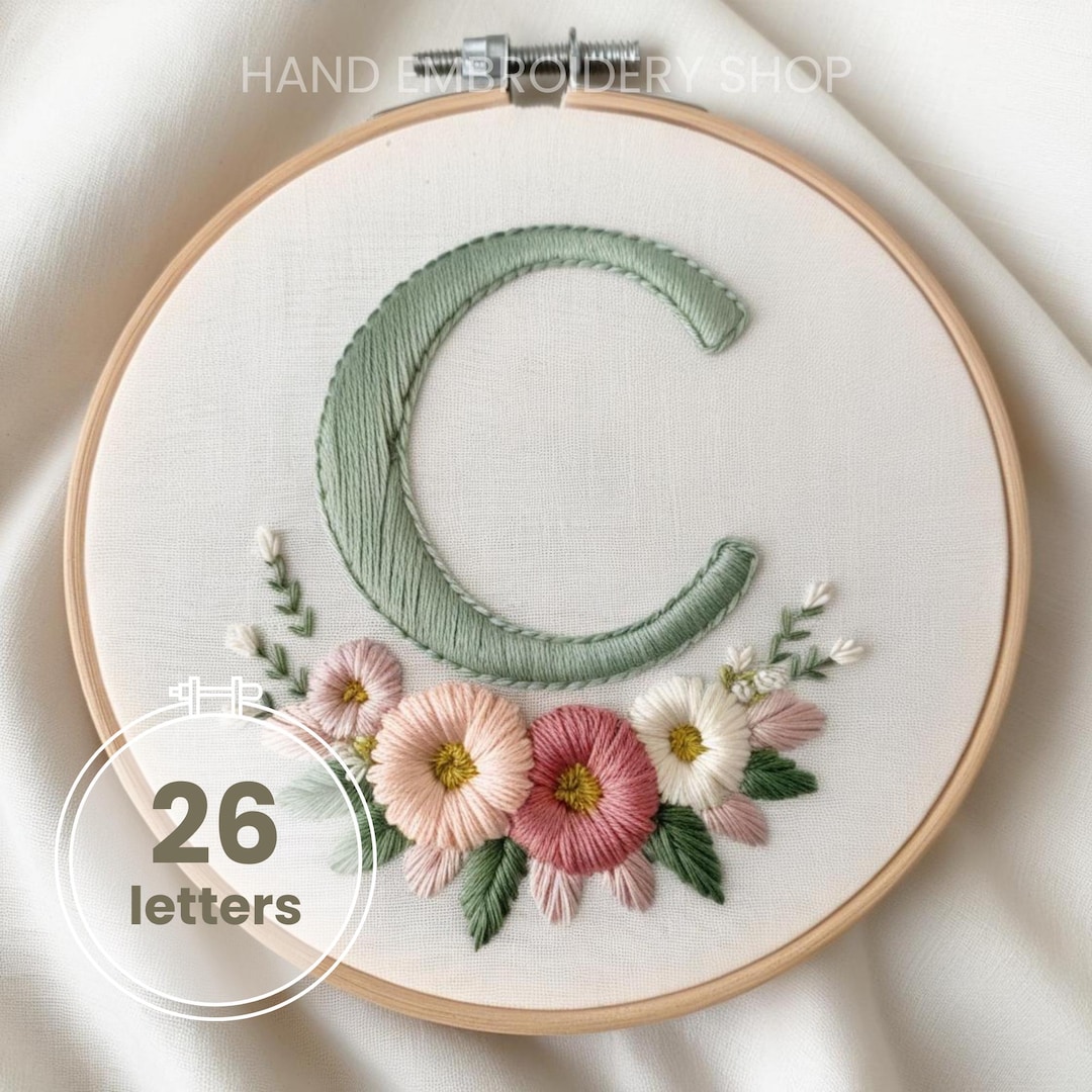 Floral Alphabet Hand Embroidery Pattern, Spring Monogram Design, Letter ...