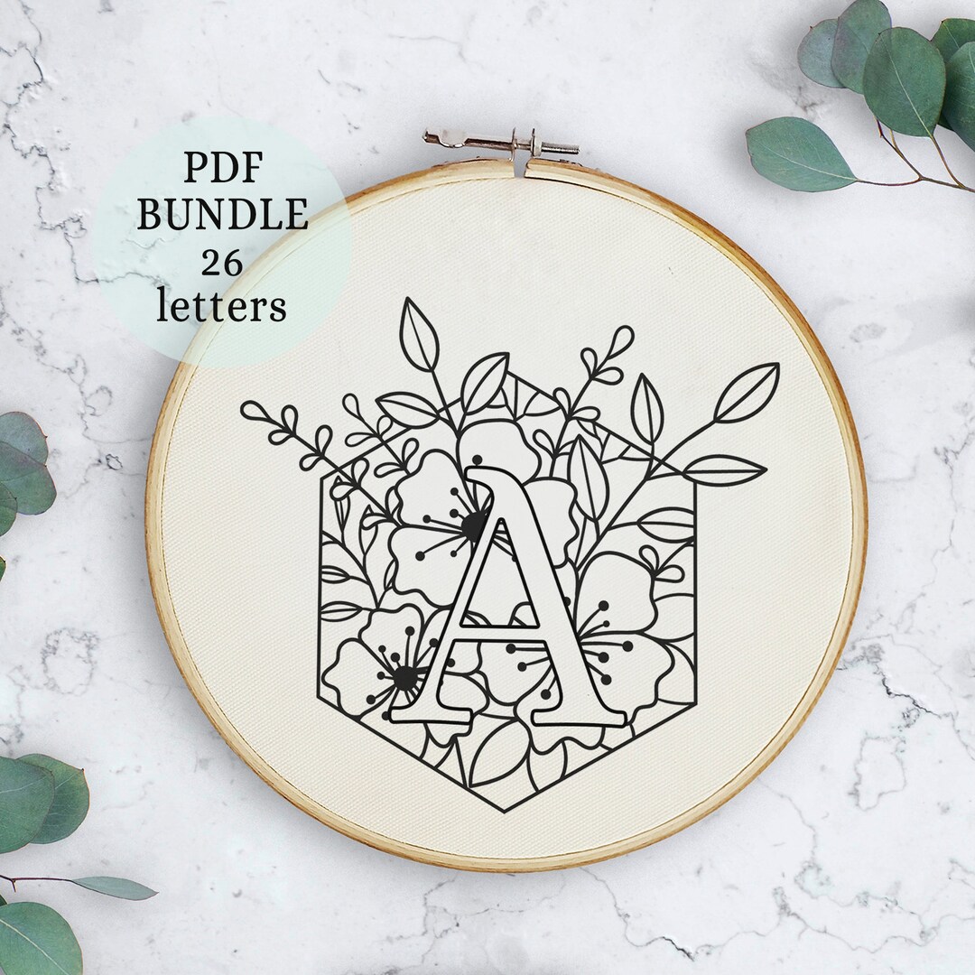 Floral Alphabet Embroidery PDF Pattern, 6”, Instant Digital Download ...