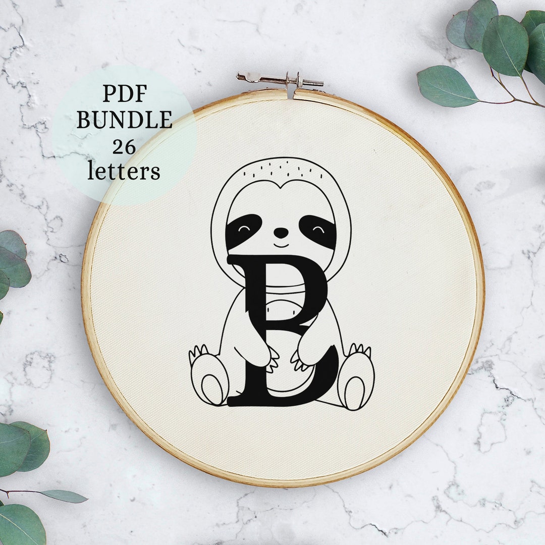 Sloth Alphabet Hand Embroidery PDF Pattern, Instant Digital Download ...