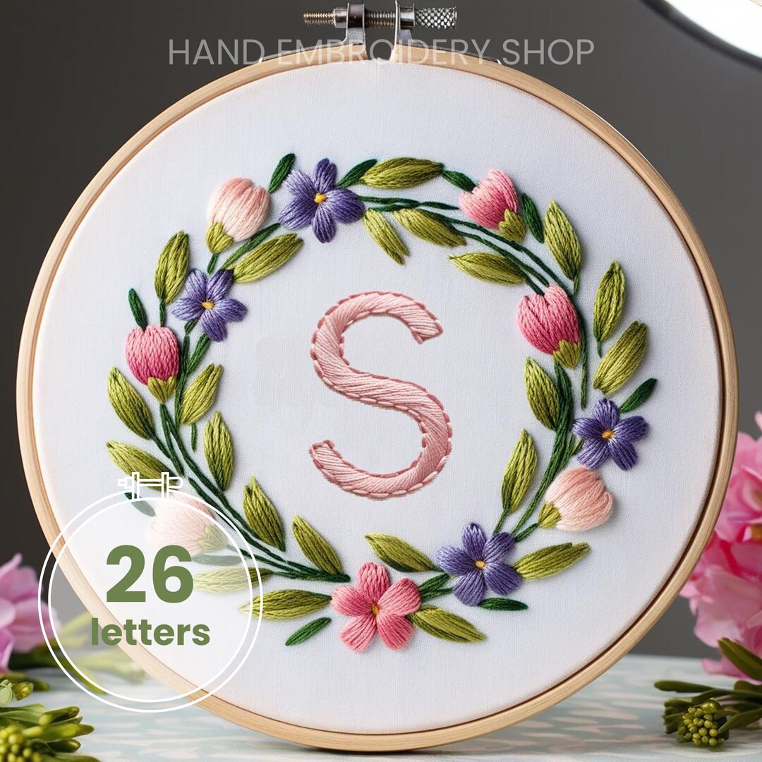 Floral Alphabet Embroidery Pattern: DIY Custom Monogram (PDF Digital ...