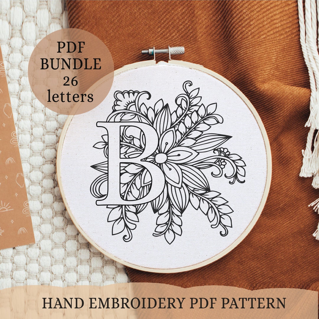 Floral Alphabet Embroidery PDF Pattern 6 Instant Digital - Etsy