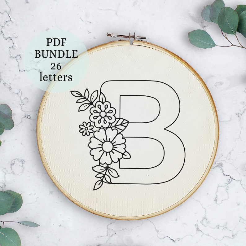 Floral Alphabet Hand Embroidery Pattern, Full Monogram (digital ...
