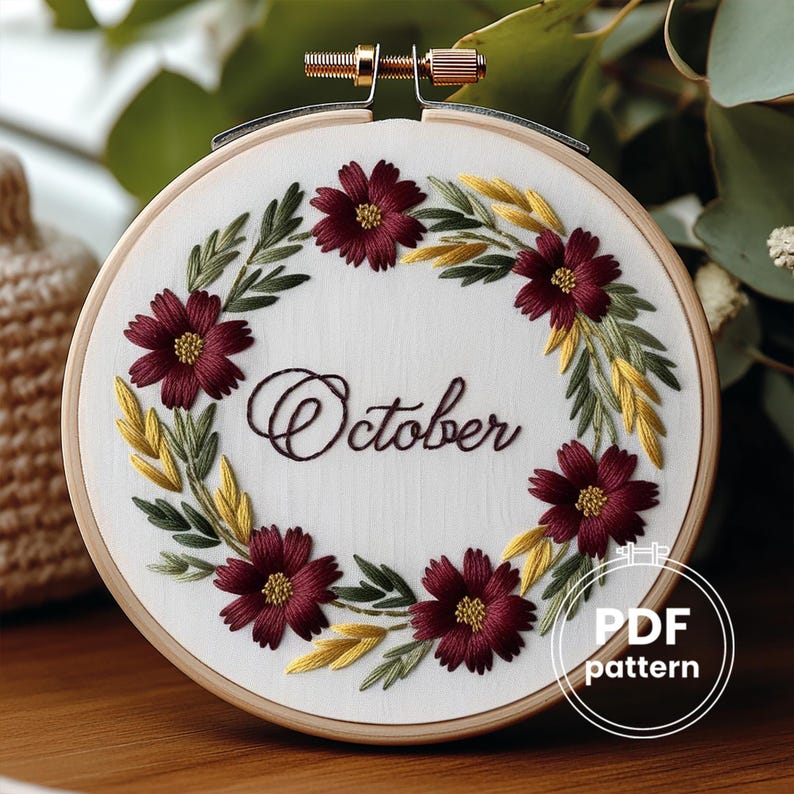 October Autumn Wreath Embroidery Pattern: Beginner DIY Project (PDF) - Etsy