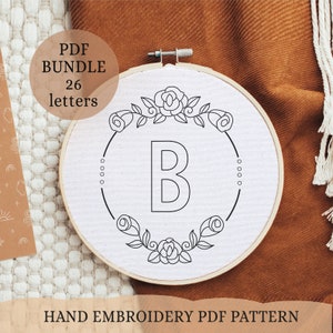 Personalized Floral Initials PDF, Roses Hand Embroidery Pattern, Custom ...